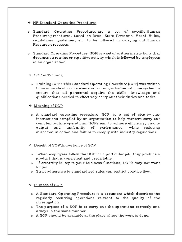 HR Standard Operating Procedures | Business | Technology | Free 30-day ...