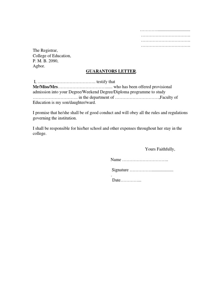 Guarantor Letter | PDF