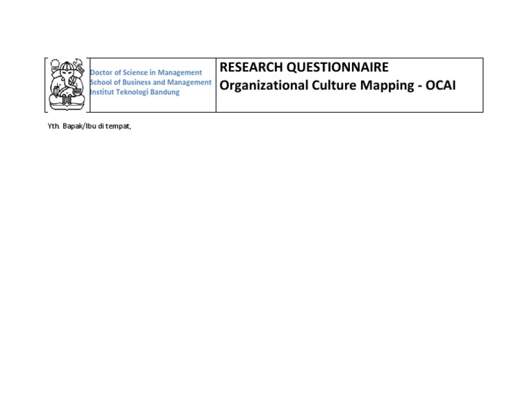 Research Questionnaire Organizational Culture Mapping - OCAI | PDF