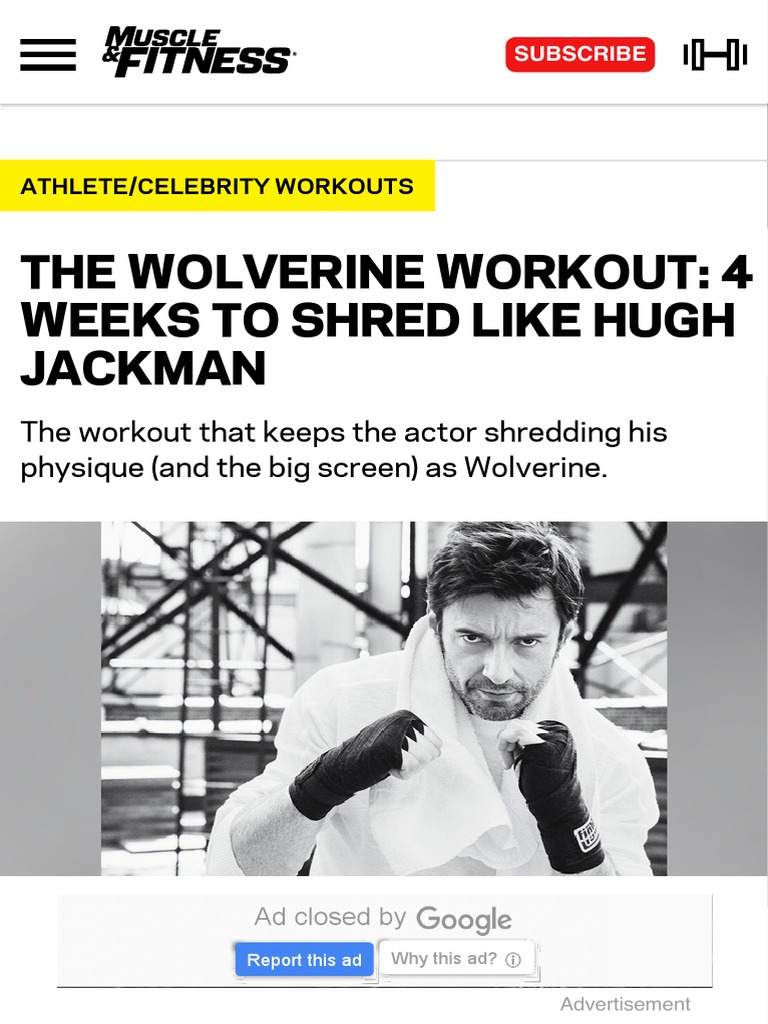 Workouts: The Wolverine Workout: 4 Weeks To Shred Like Hugh Jackman | PDF