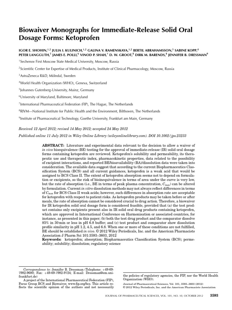 Biowaiver Monographs For Immediate-Release Solid Oral Dosage Forms ...