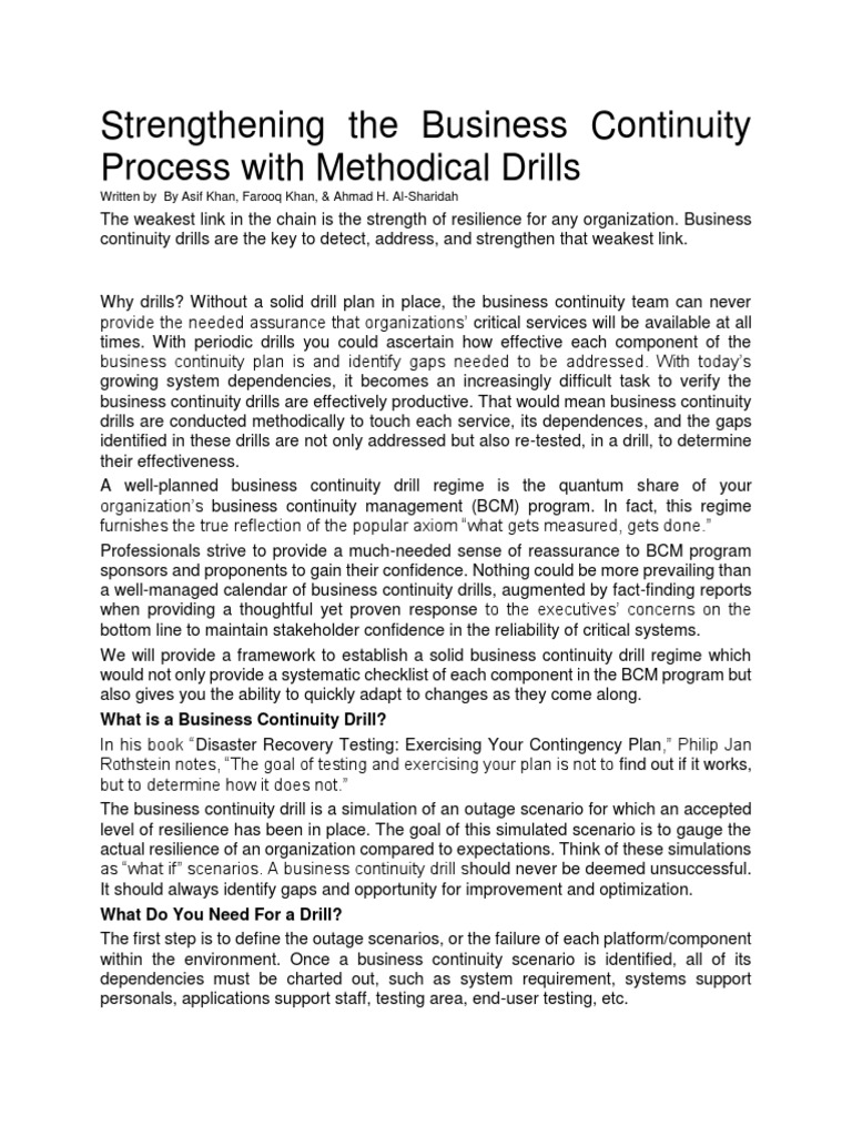 Strengthening The Business Continuity Process With Methodical Drills ...
