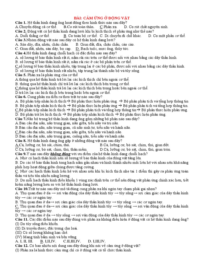 Trac Nghiem Sinh Hoc 11 | PDF