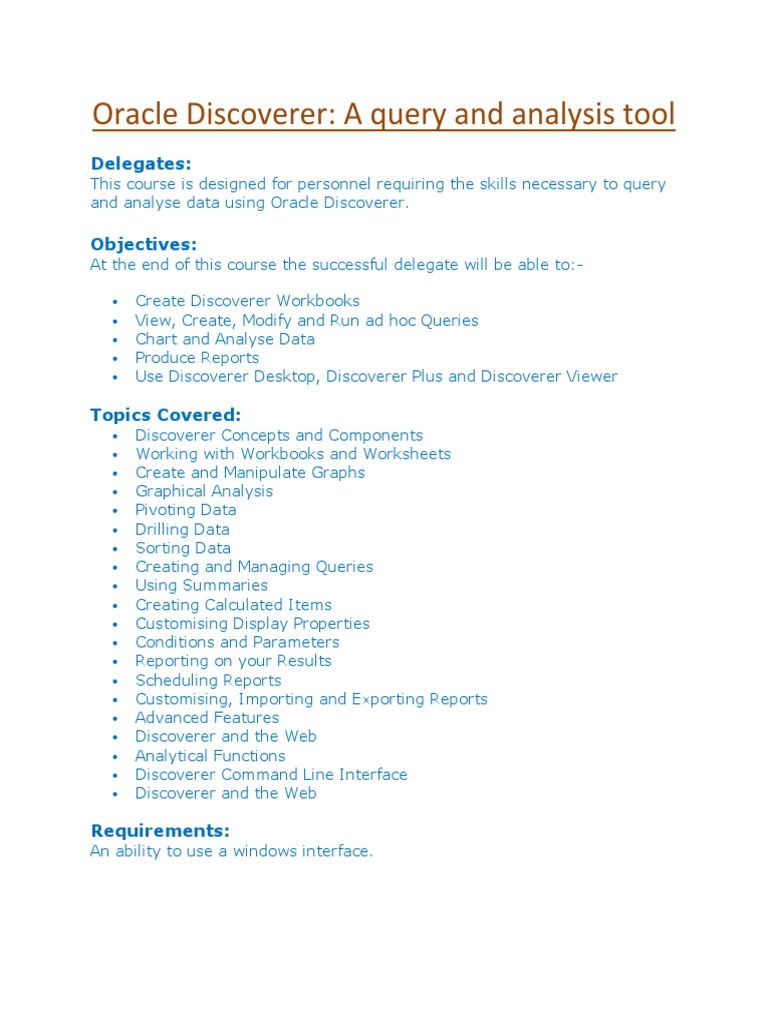 Query and Analyse Data Using Oracle Discoverer | PDF