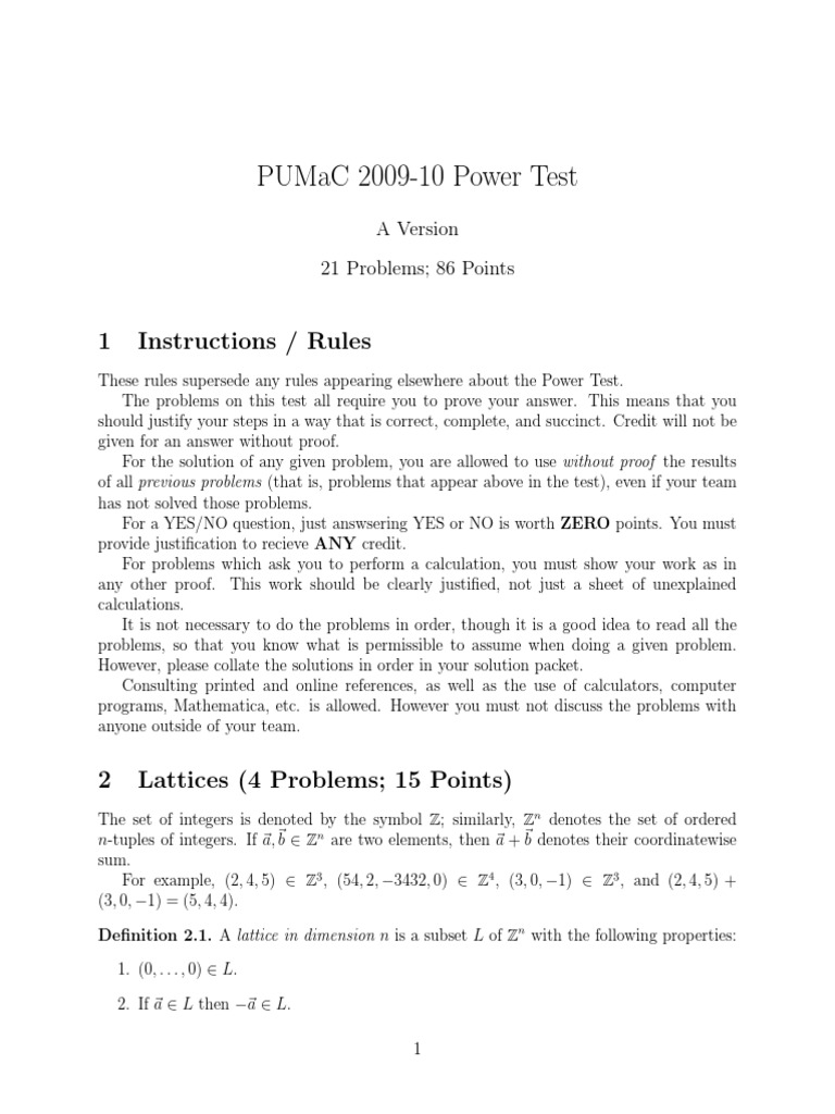 Pumac 2009-10 Power Test: 1 Instructions / Rules | Download Free PDF ...