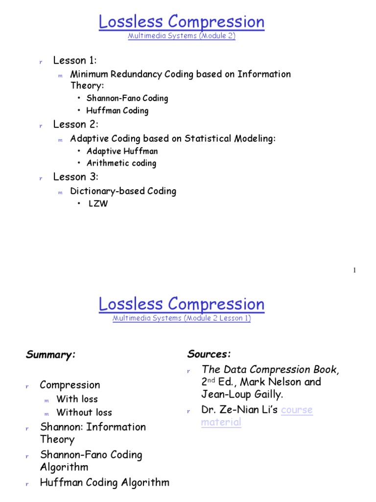 3-1-Lossless Compression | PDF | Data Compression | Bit