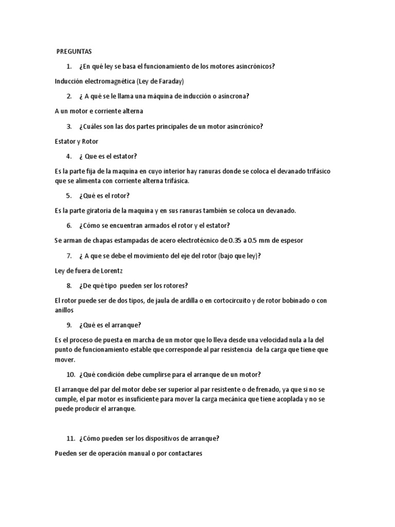 20 Preguntas | PDF | Motor eléctrico | Corriente eléctrica