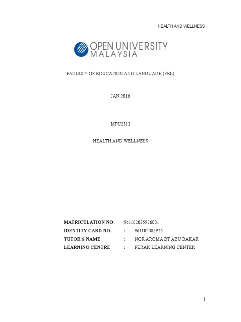 Health and Wellness Assignment | PDF | Coronary Artery Disease ...