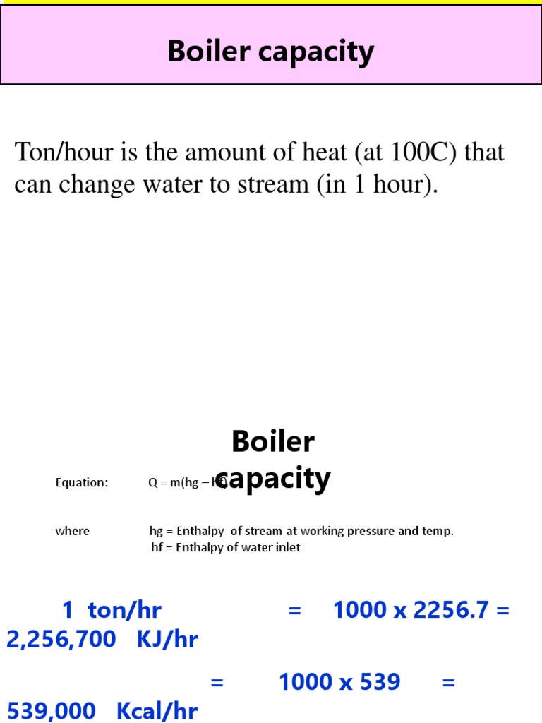 Boiler Capacity: Ton/hour Is The Amount of Heat (At 100C) That Can ...