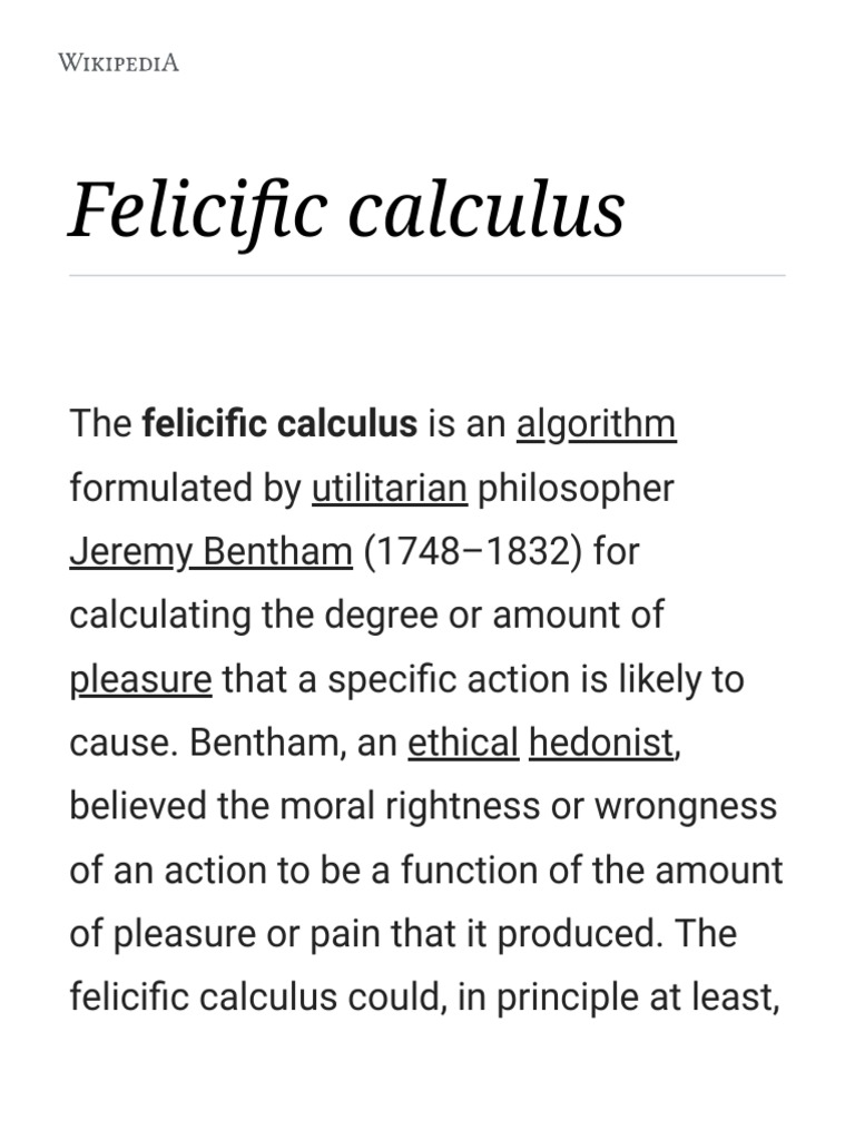 Felicific Calculus - Wikipedia | Download Free PDF | Hedonism ...