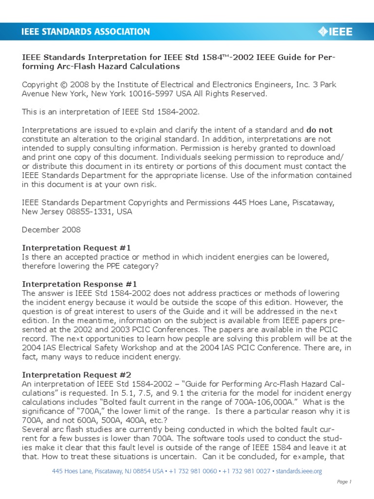IEEE Standards Interpretation For IEEE STD 1584™-2002 IEEE Guide For ...