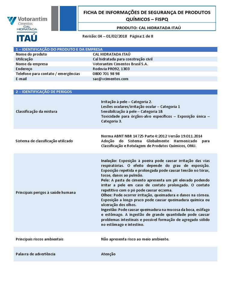 Fispq Cal Hidratada Atualizada | PDF | Incineração | Água