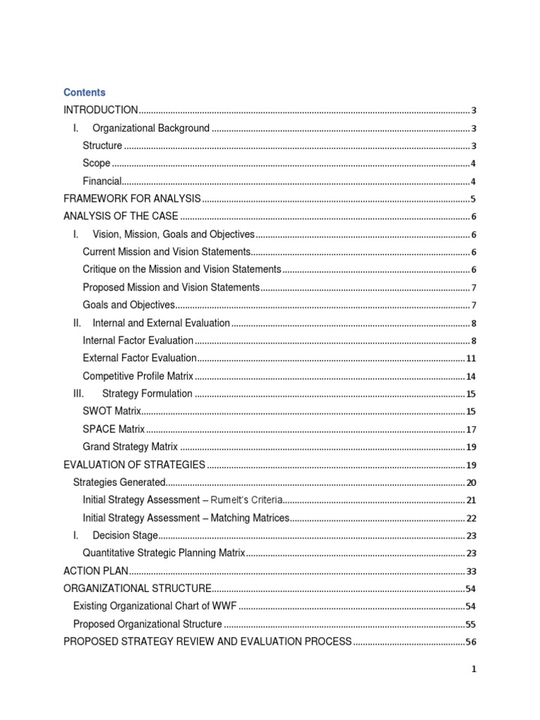 WWF CASE STUDY PAPER Without Proper Format | PDF | World Wide Fund For Nature | Swot Analysis