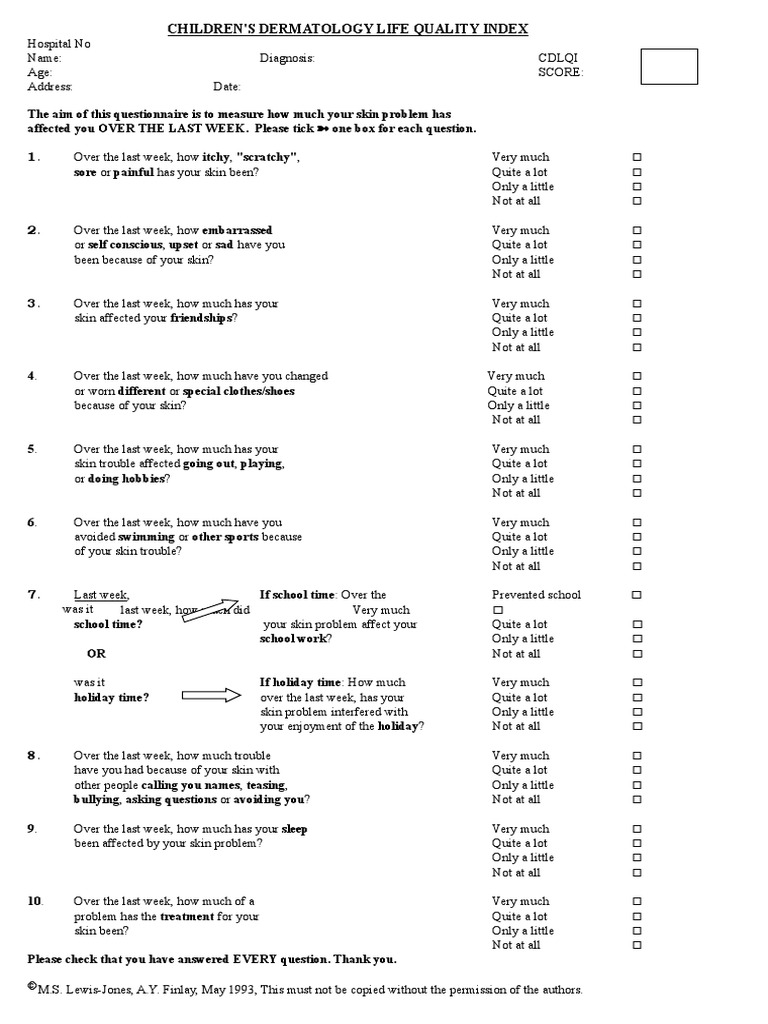 CDLQI | PDF | Clinical Medicine | Medical Specialties