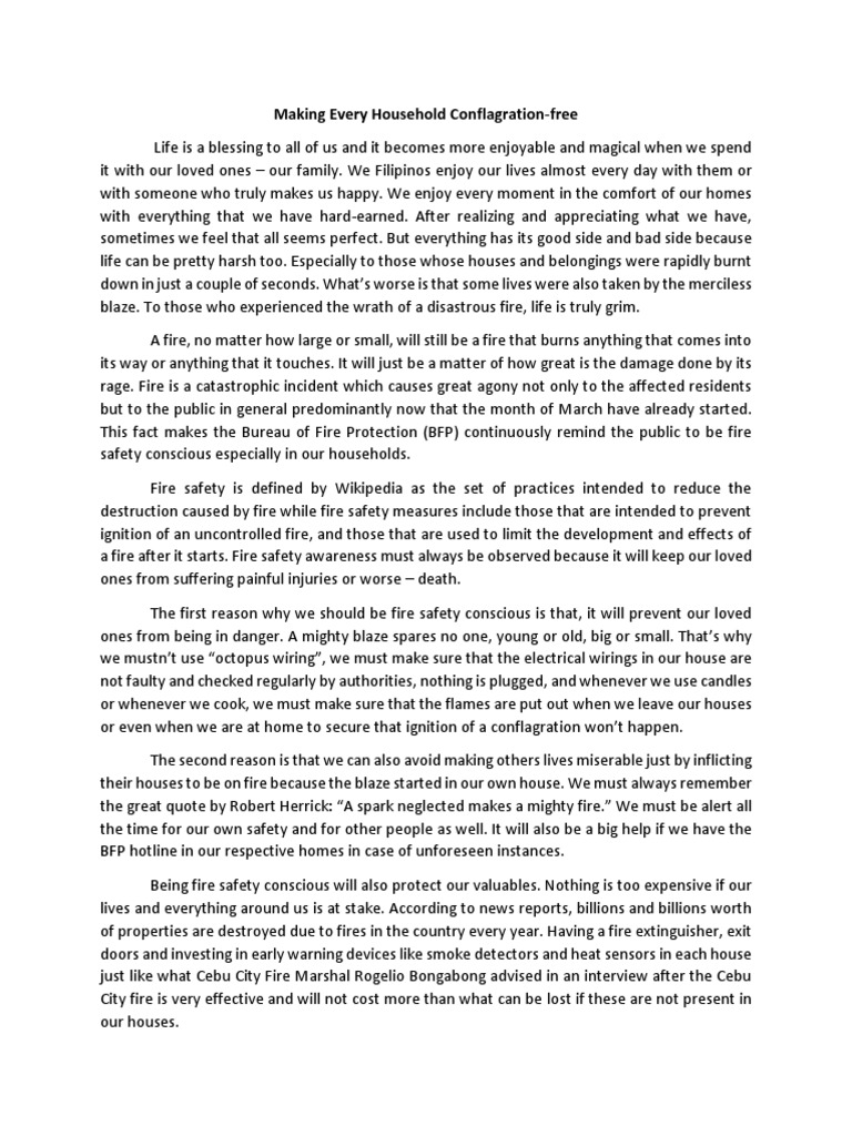 Fire Prevention Essay | PDF | Fire Safety | Fires