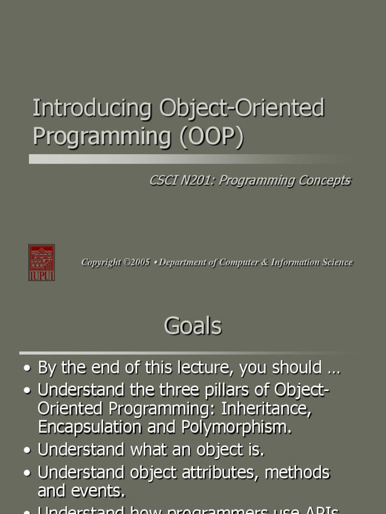 Introducing Object Oriented Programming Oop Csci N201 Programming