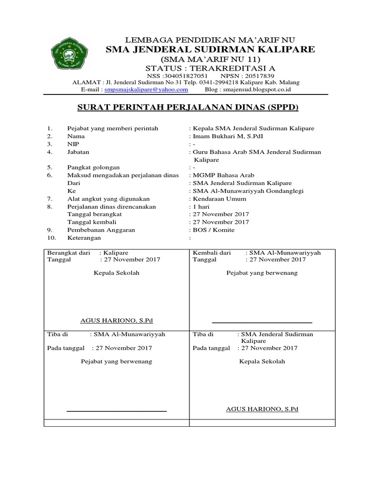 Surat Perintah Perjalanan Dinas (SPPD) | PDF