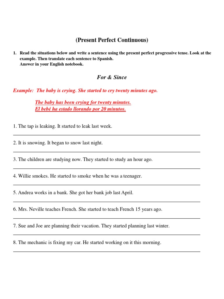 Present Perfect Continuous Exercises | PDF