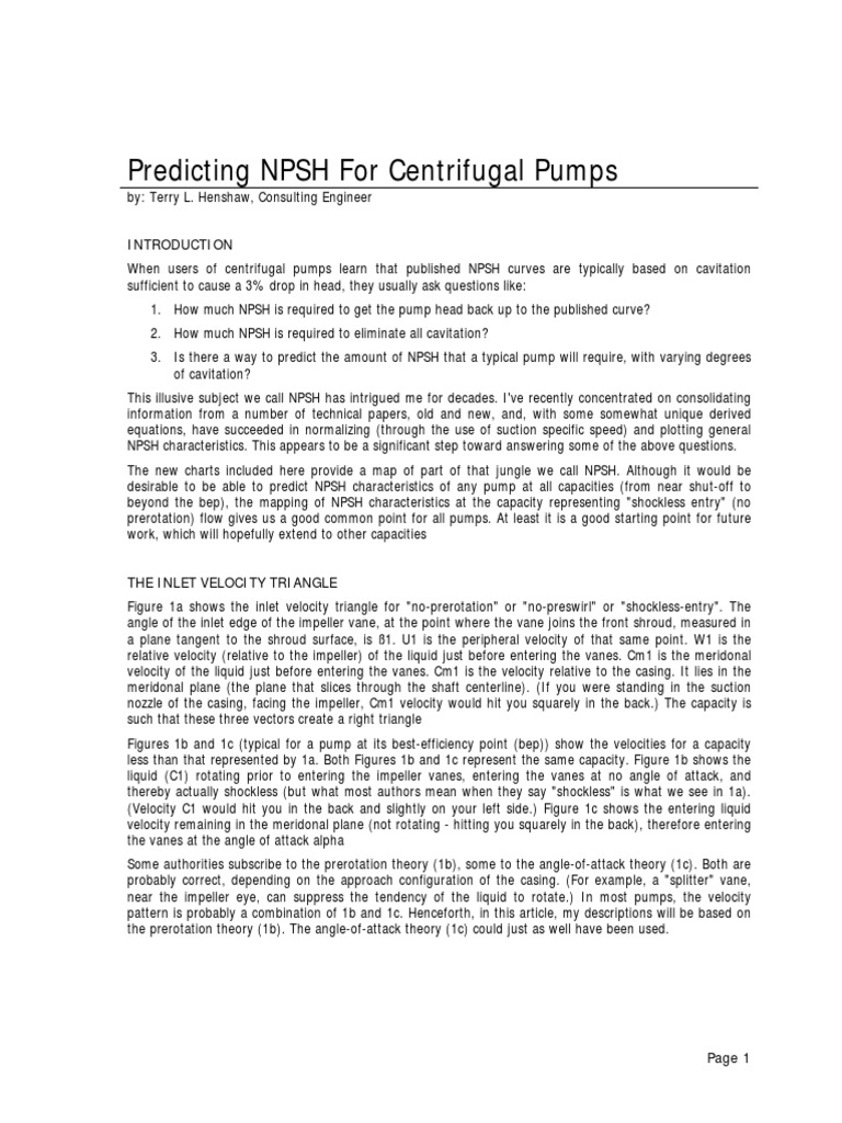 Predicting NPSH For Centrifugal Pumps | PDF | Pump | Hydraulics