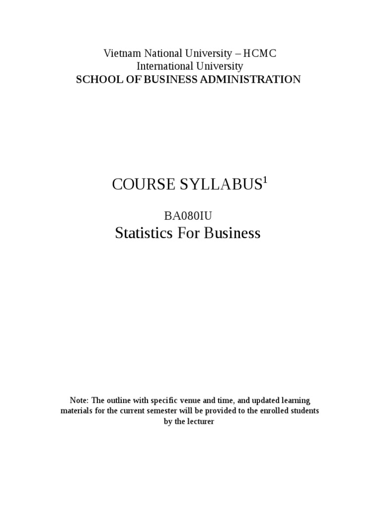Statistics For Business (Syllabus) | PDF | Analysis Of Variance ...