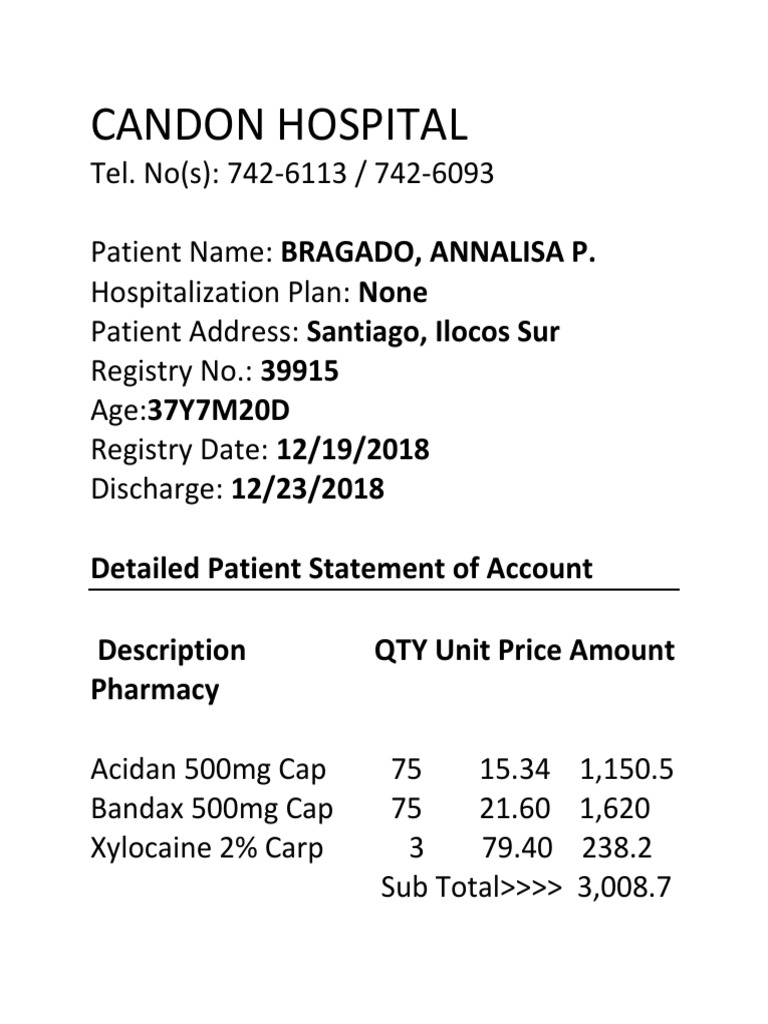 Candon Hospital: Detailed Patient Statement of Account Description QTY ...