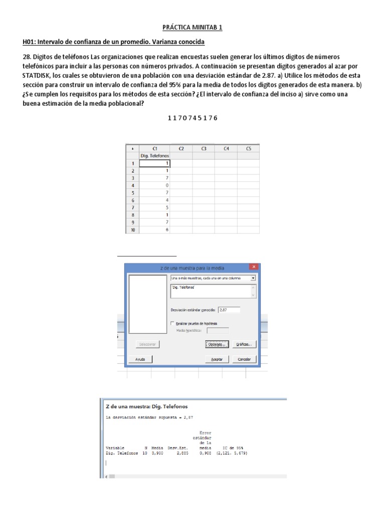 Practica 1 Minitab | PDF | Teoría de la estimación | Intervalo de confianza
