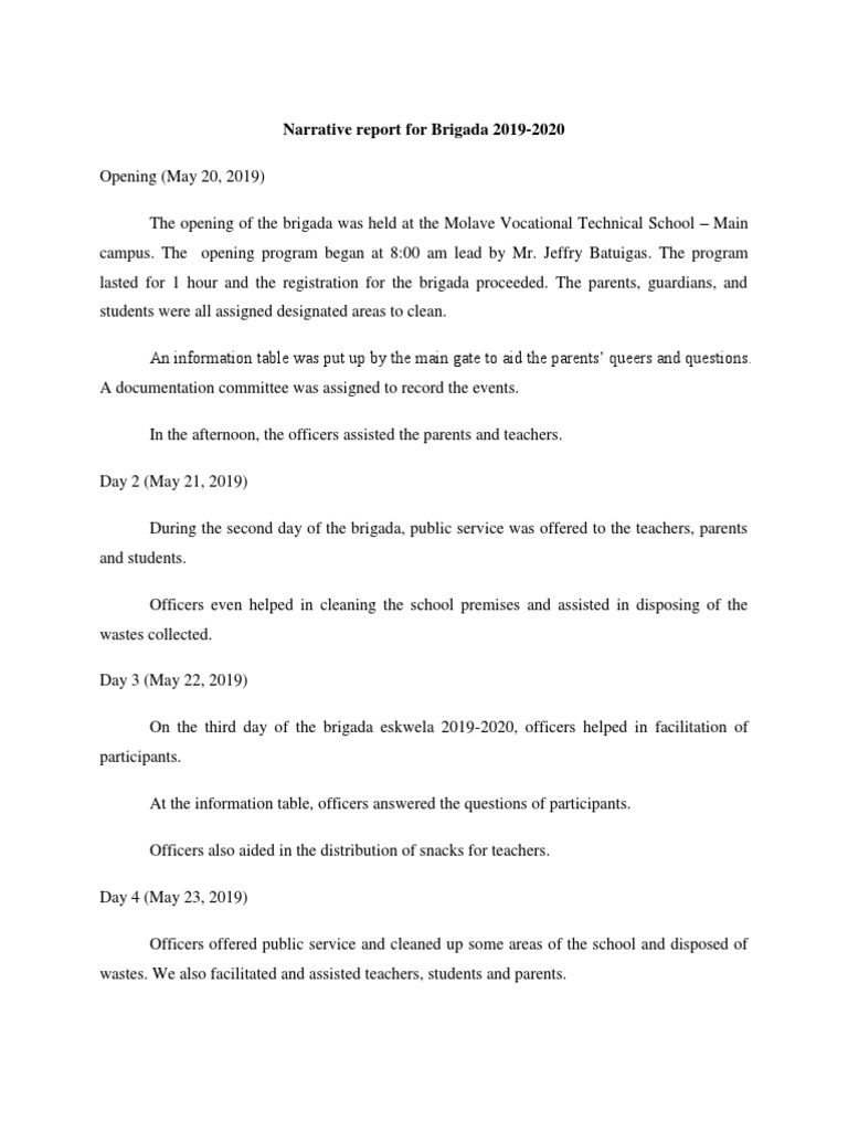 Narrative Report For Brigada 2019 | PDF