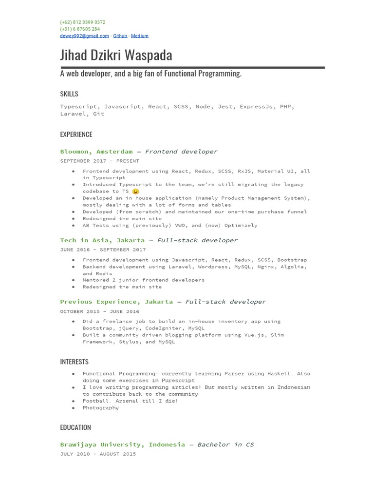 Software Engineer CV Example | PDF