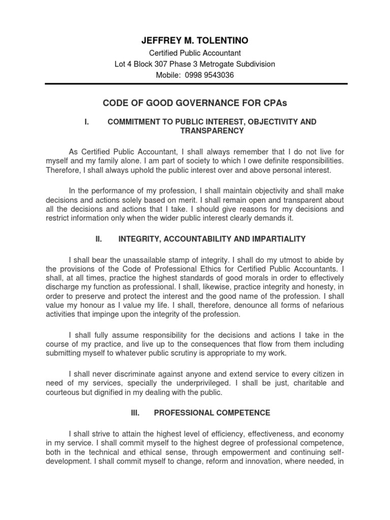 3 Code of Good Governance2 | PDF | Certified Public Accountant | Integrity
