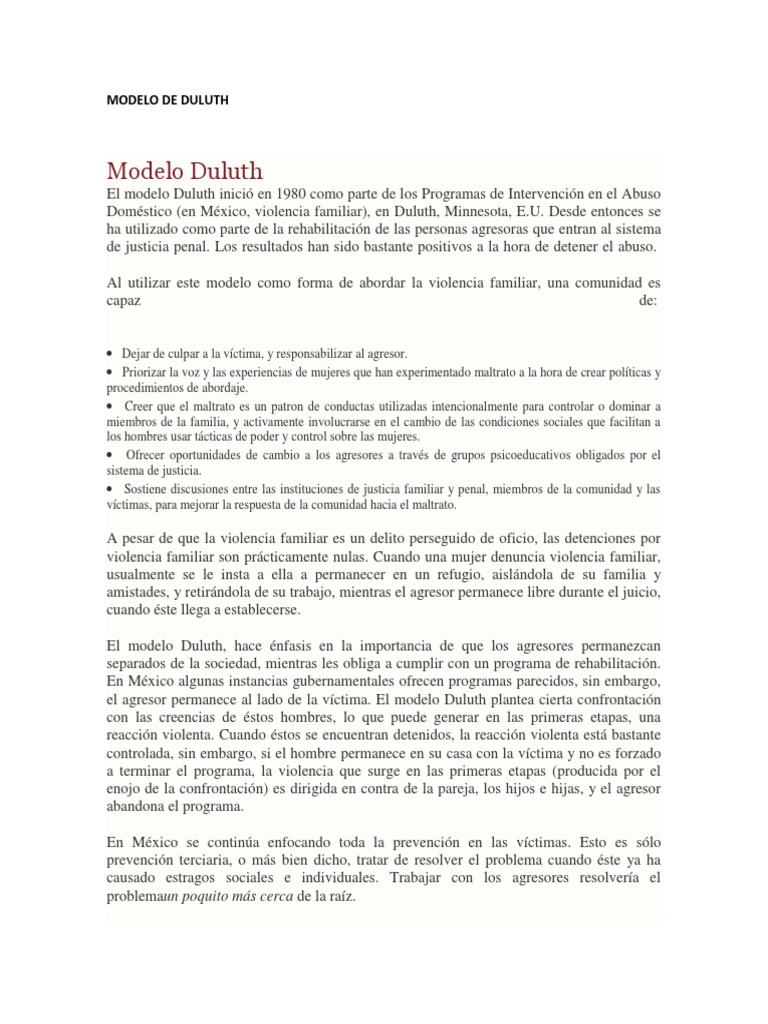 Modelo de Duluth | PDF | Violencia doméstica | Violencia