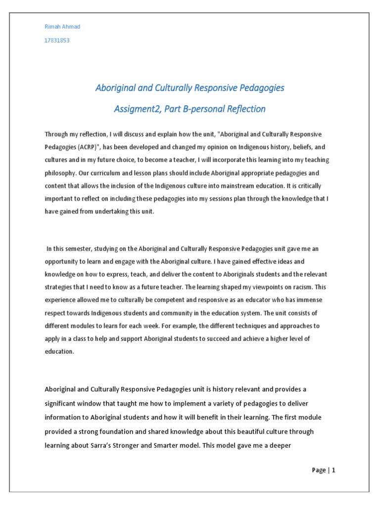 Aboriginal Individual Reflection Ra | PDF | Pedagogy | Indigenous ...