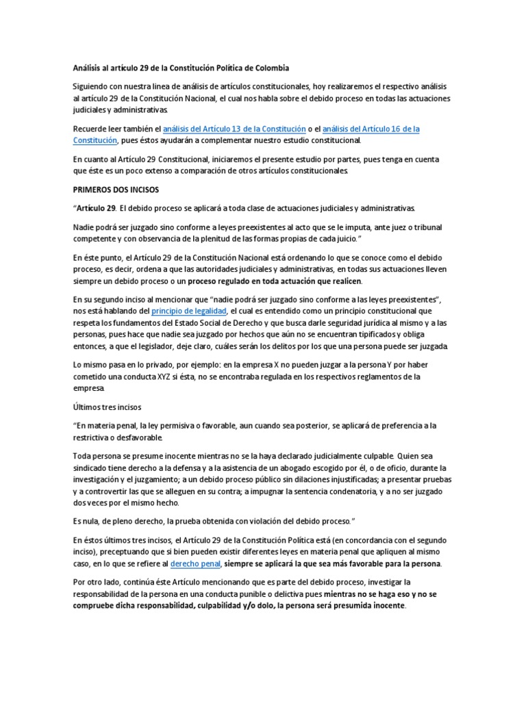 Análisis Al Artículo 29 de La Constitución Política de Colombia ...
