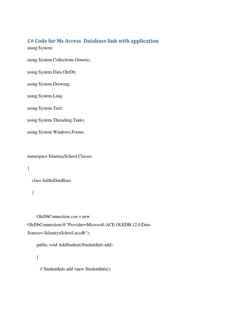 MS Access Database To Csharp | PDF | Parameter (Computer Programming) | Microsoft Access