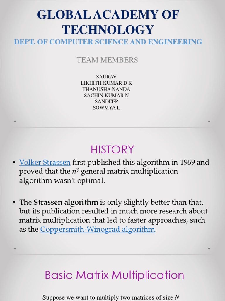 Strassen's Matrix Multiplcation | PDF | Linear Algebra | Matrix ...