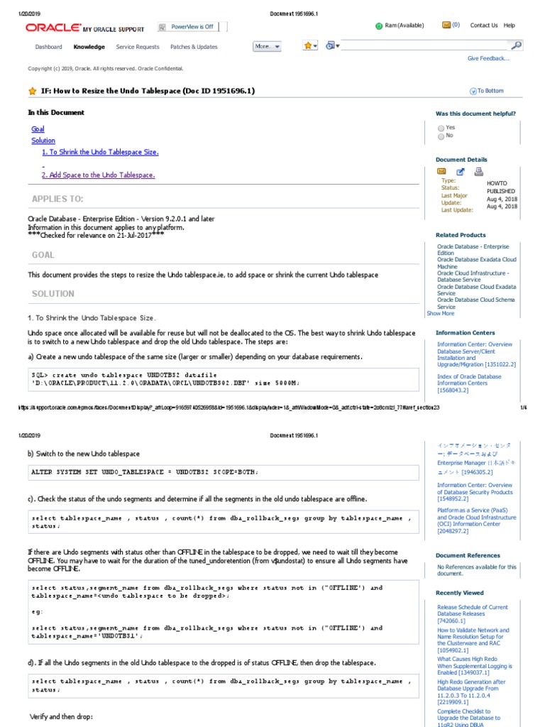 Undo Tablespace Resizing | PDF | Oracle Database | Cloud Computing