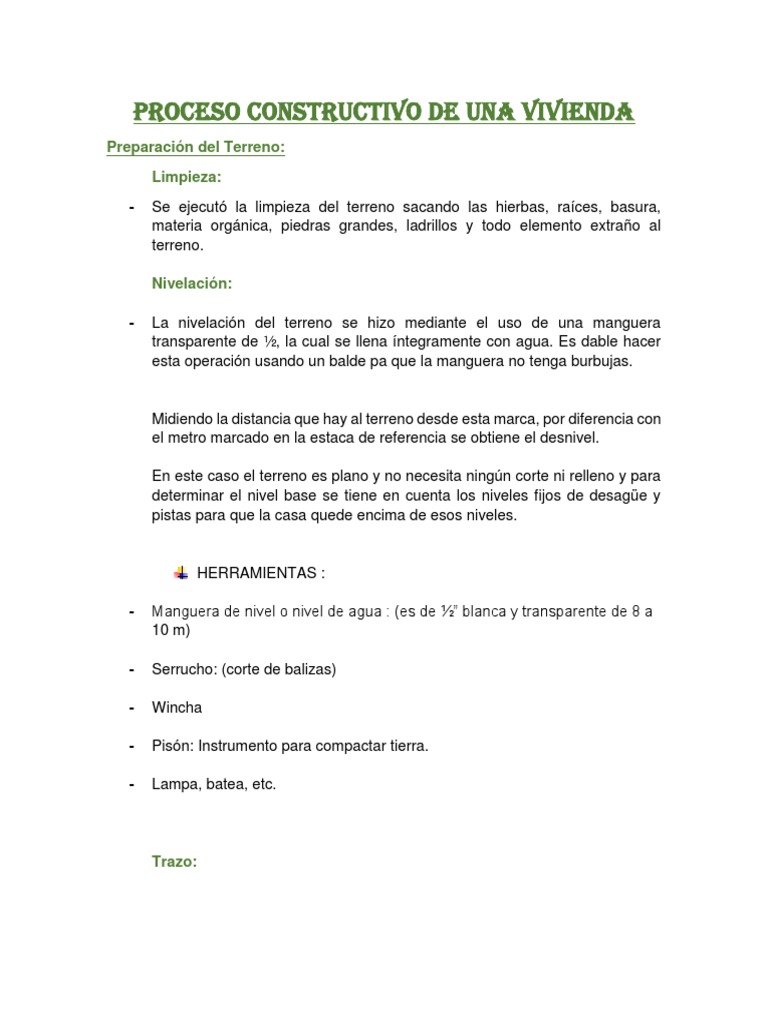 Proceso Constructivo de Una Vivienda | PDF | Ladrillo | Hormigón