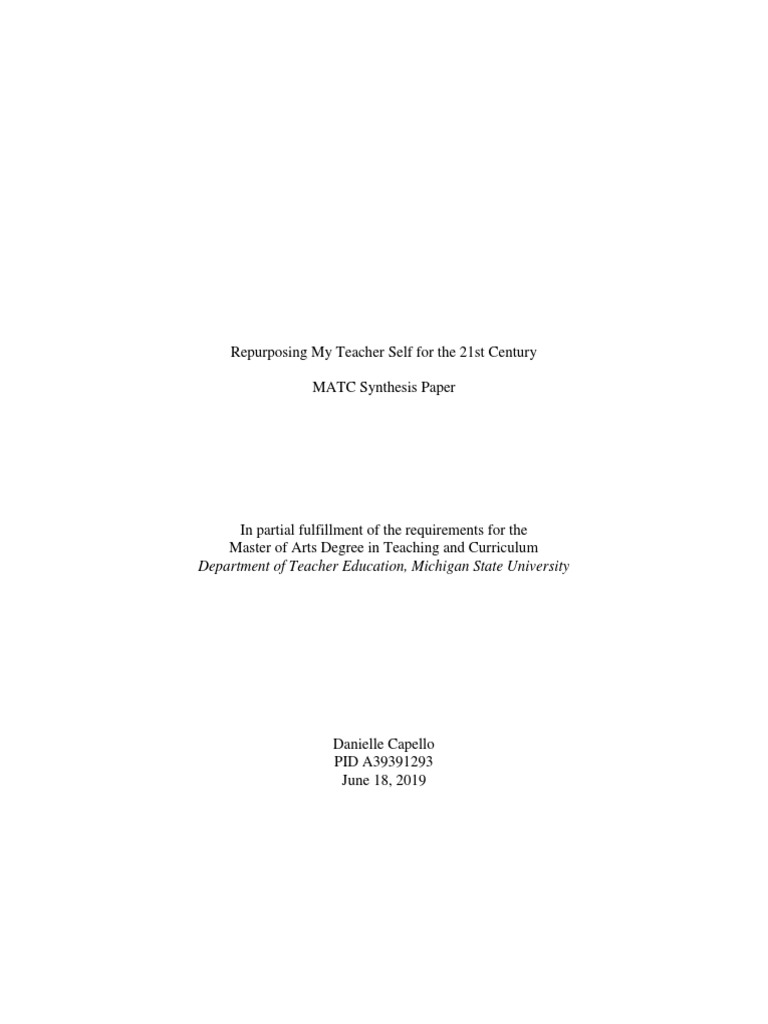 Danielle Capello Synthesis Paper | PDF | Teachers | Lesson Plan