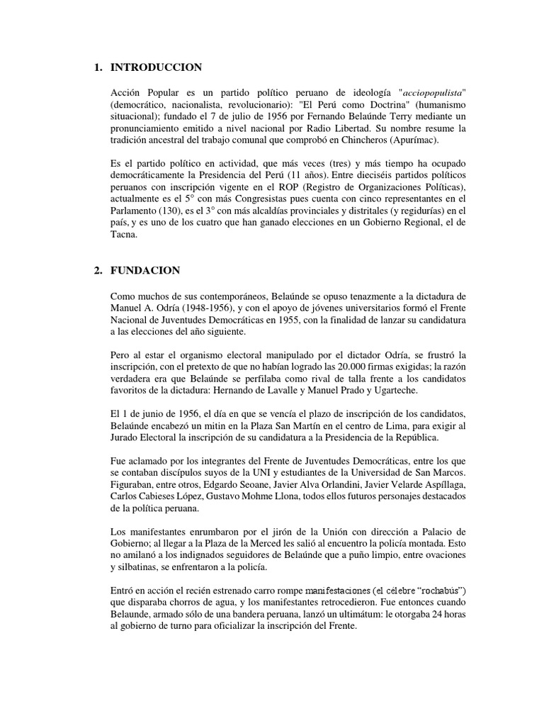 Historia de Acción Popular en Perú | PDF | Elecciones | Perú
