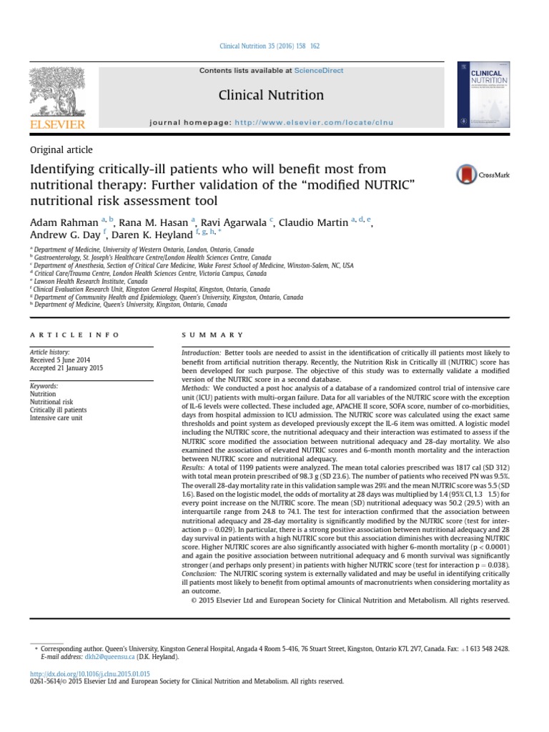 Nutric Score | PDF | Intensive Care Medicine | Intensive Care Unit