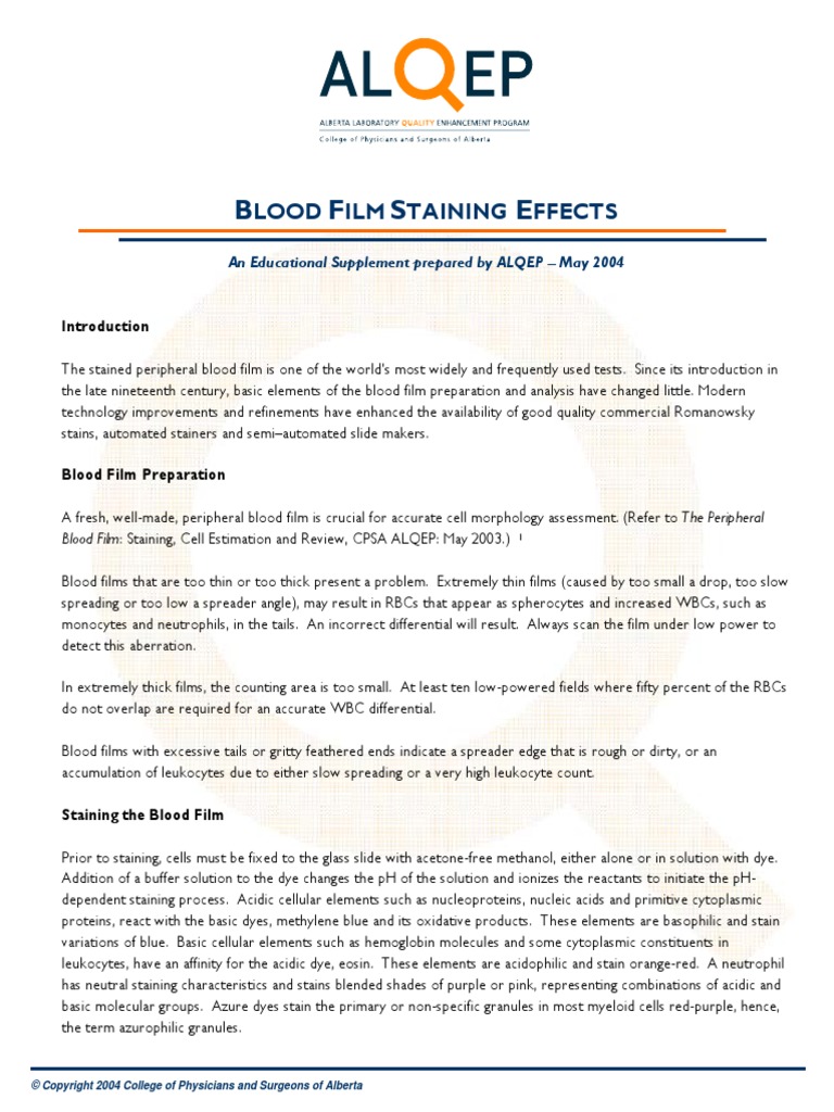Blood Film Staining Effects Educational Document PDF | PDF | Staining ...