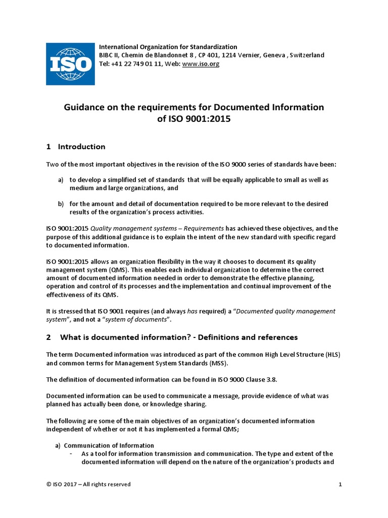 ISO9001 2015 Guidance On Documented Information | PDF | Quality ...