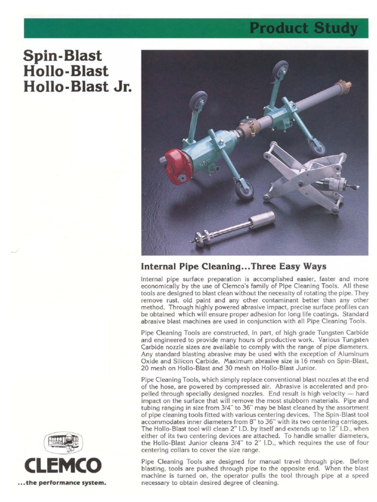 Clemco Spin Blast and Hollo Blast Internal Pipe Cleaning Tools Brochure ...
