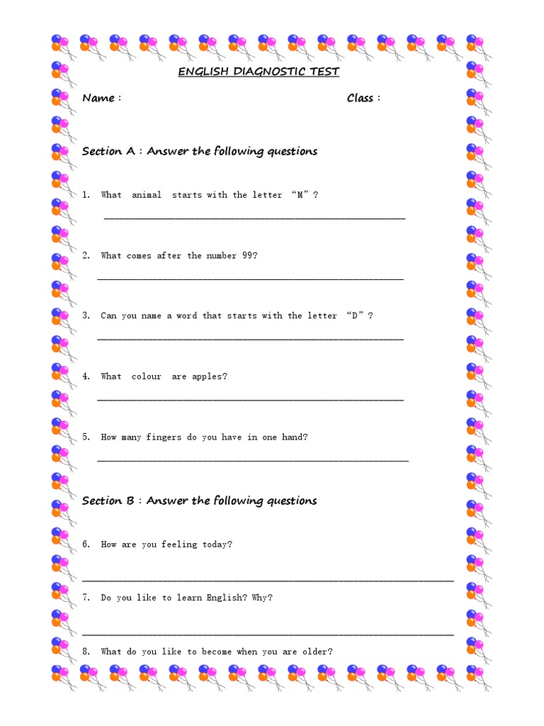English Diagnostic Test | PDF