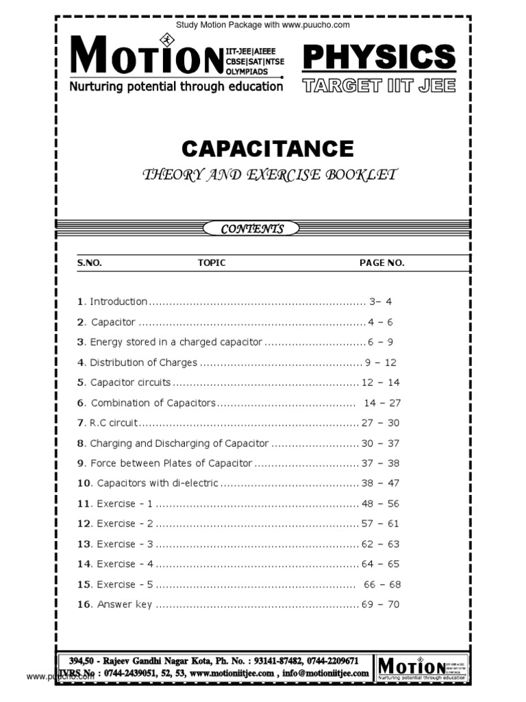 Capacitance: Theory and Exercise Booklet | PDF | Capacitance | Capacitor