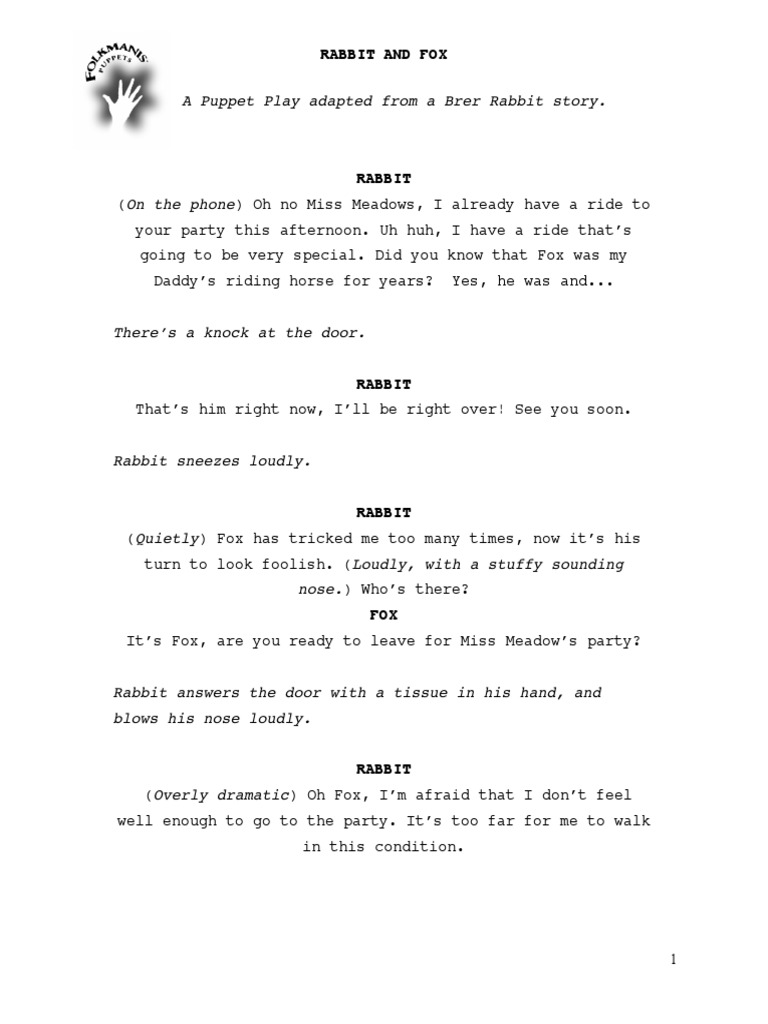 A Puppet Play Adapted From A Brer Rabbit Story | PDF