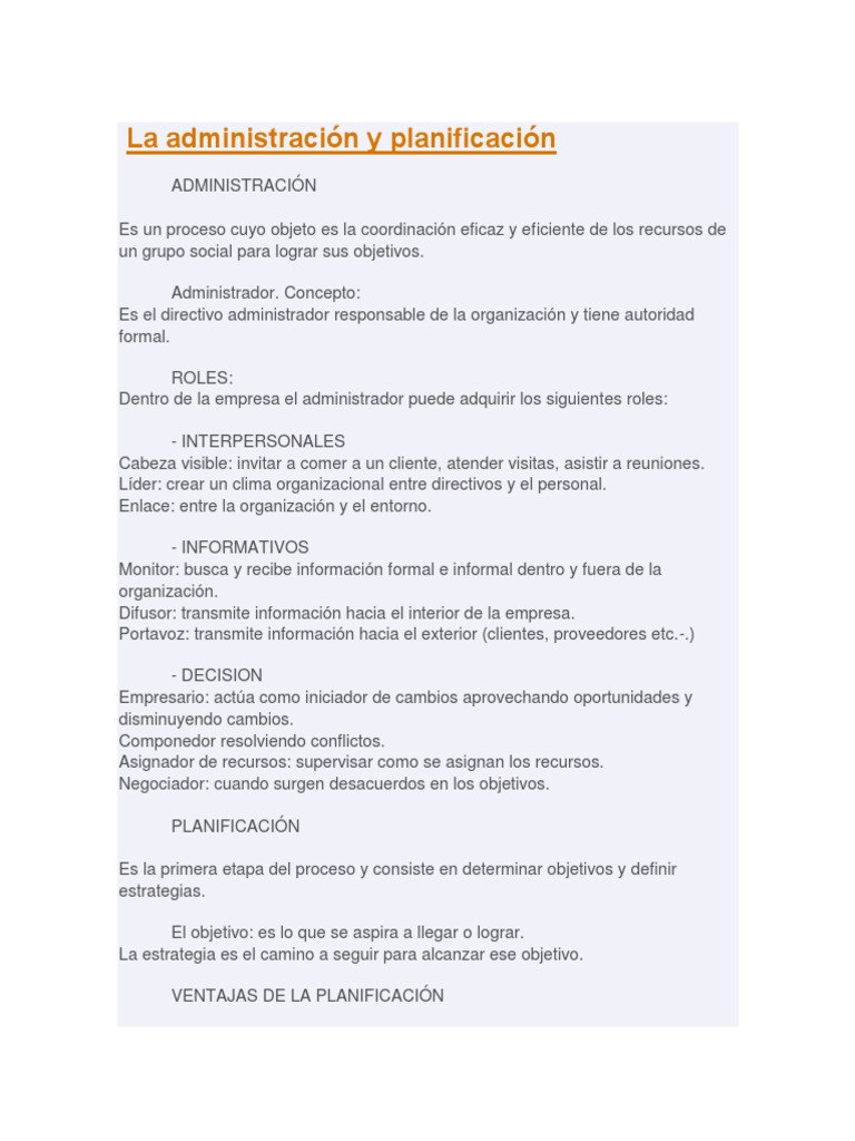 La Administración y Planificación - Docx PRIMERO | PDF | Planificación ...
