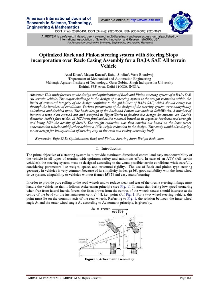 Optimized Rack and Pinion Steering System With Steering Stops ...