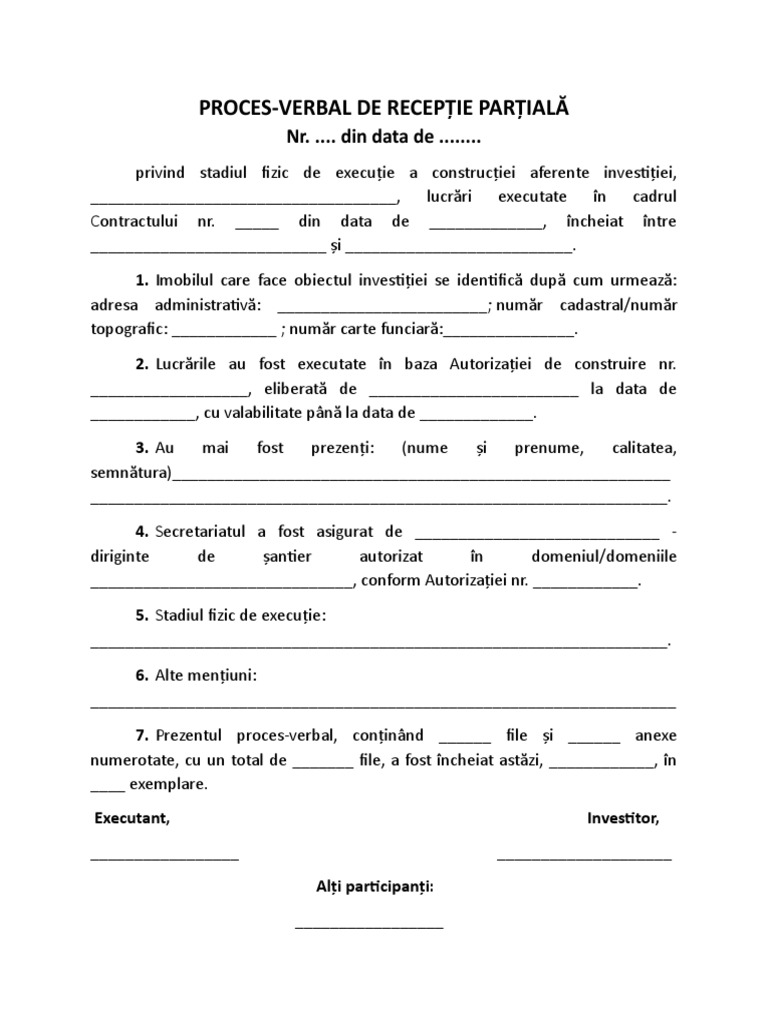 Proces Verbal de Receptie Partiala | PDF