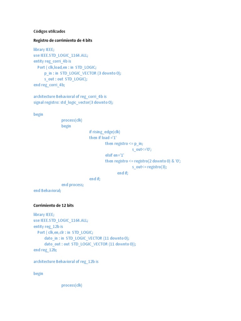 Registro de Corrimiento de 4 Bits: Códigos Utilizados | Download Free PDF | Computer Engineering ...